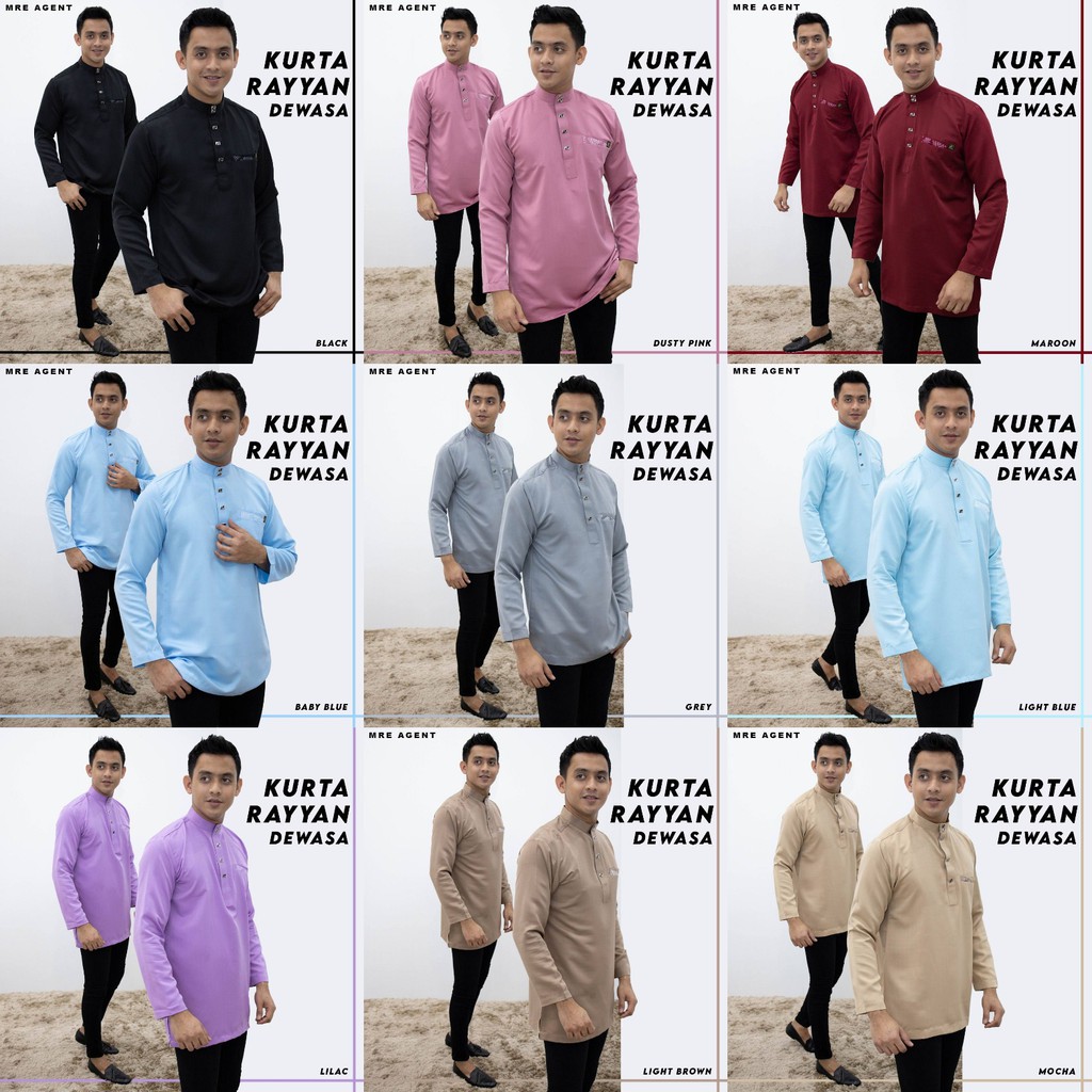 BAJU RAYA 2023 KURTA RAYYAN BLACK, DUSTY PINK, MAROON, BABY BLUE, GREY ...