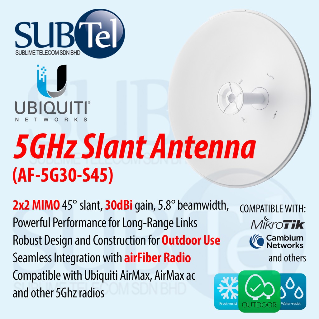 Ubiquiti airFiber X AF-5G30-S45 5GHz 30 dBi Slant 45 Antenna 2x2 MIMO ...