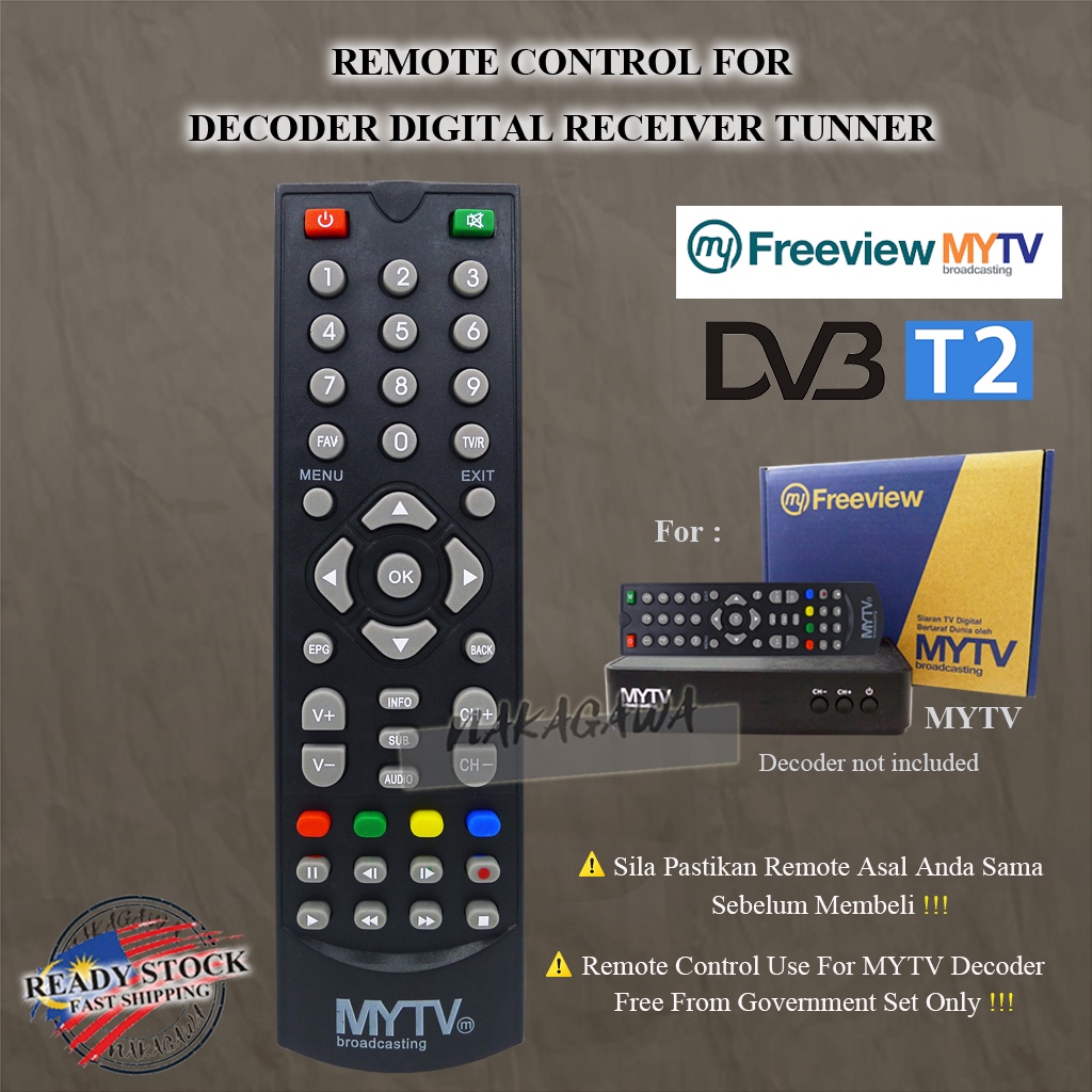 MYTV DVB-T2 REMOTE CONTROL FOR DECODER DIGITAL RECEIVER TUNNER (KHAS ...