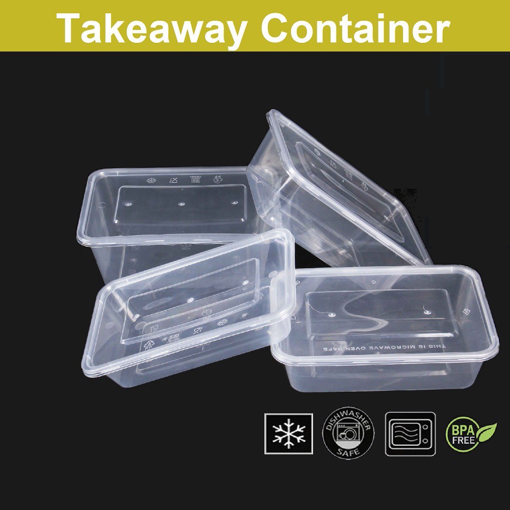 500ML Rectangular Disposable Plastic Food Container With Lid (50sets ...