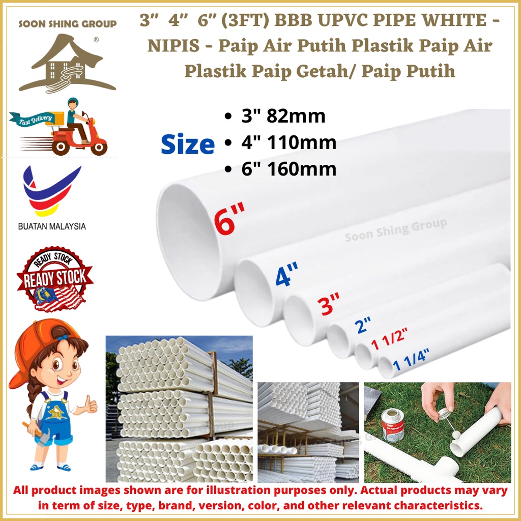 3" 4" 6" (3FT) BBB UPVC PIPE WHITE - NIPIS - Paip Air Putih Plastik Paip Air Plastik Paip Getah ...