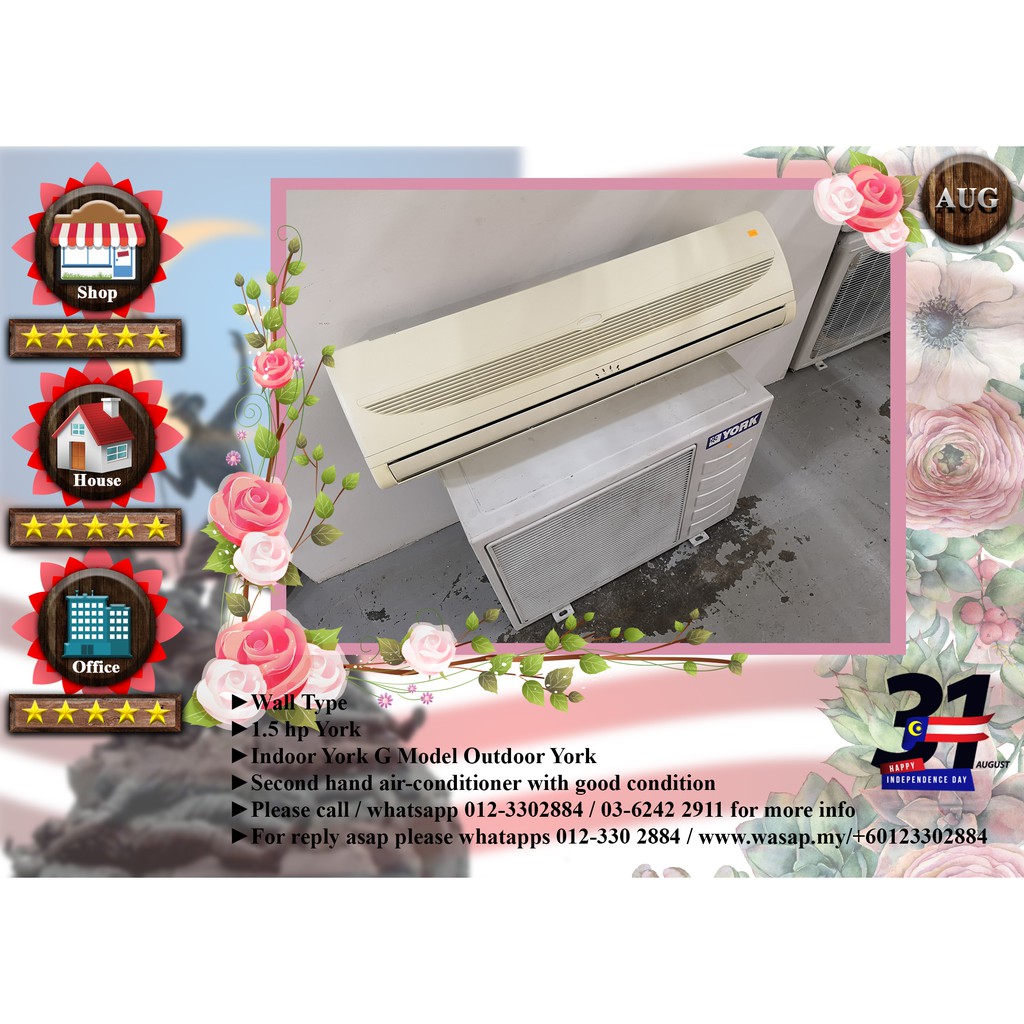 York G Model 1.5HP Wall Type Second Hand Aircond | Shopee Malaysia