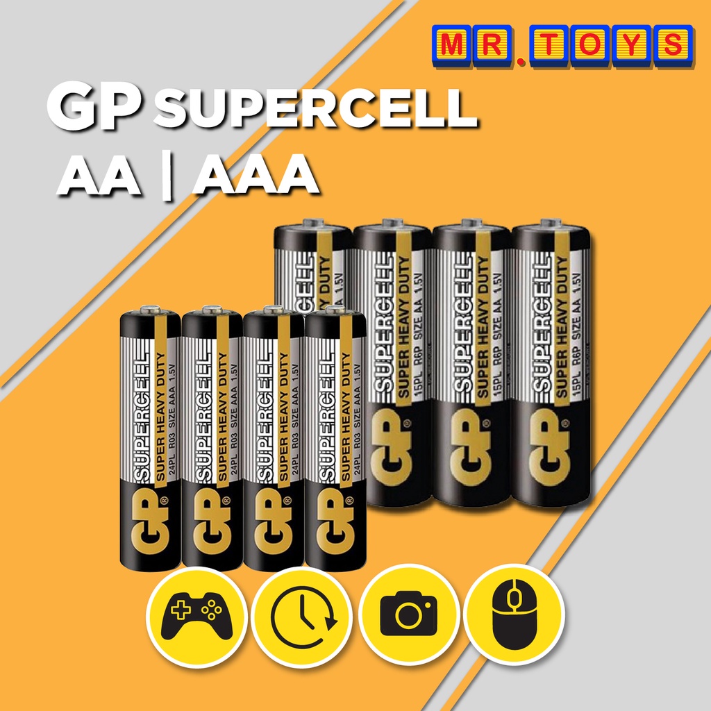 GP SUPERCELL Super Heavy Duty AA/AAA 1.5V Battery Batteries 4 Pieces ...
