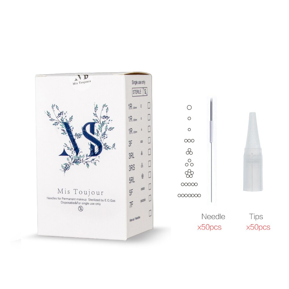50pcs/box 1R 3R 5R 3F 5F 7F 7U Needles and Caps For Semi permanent Makeup Machine Microblading ...