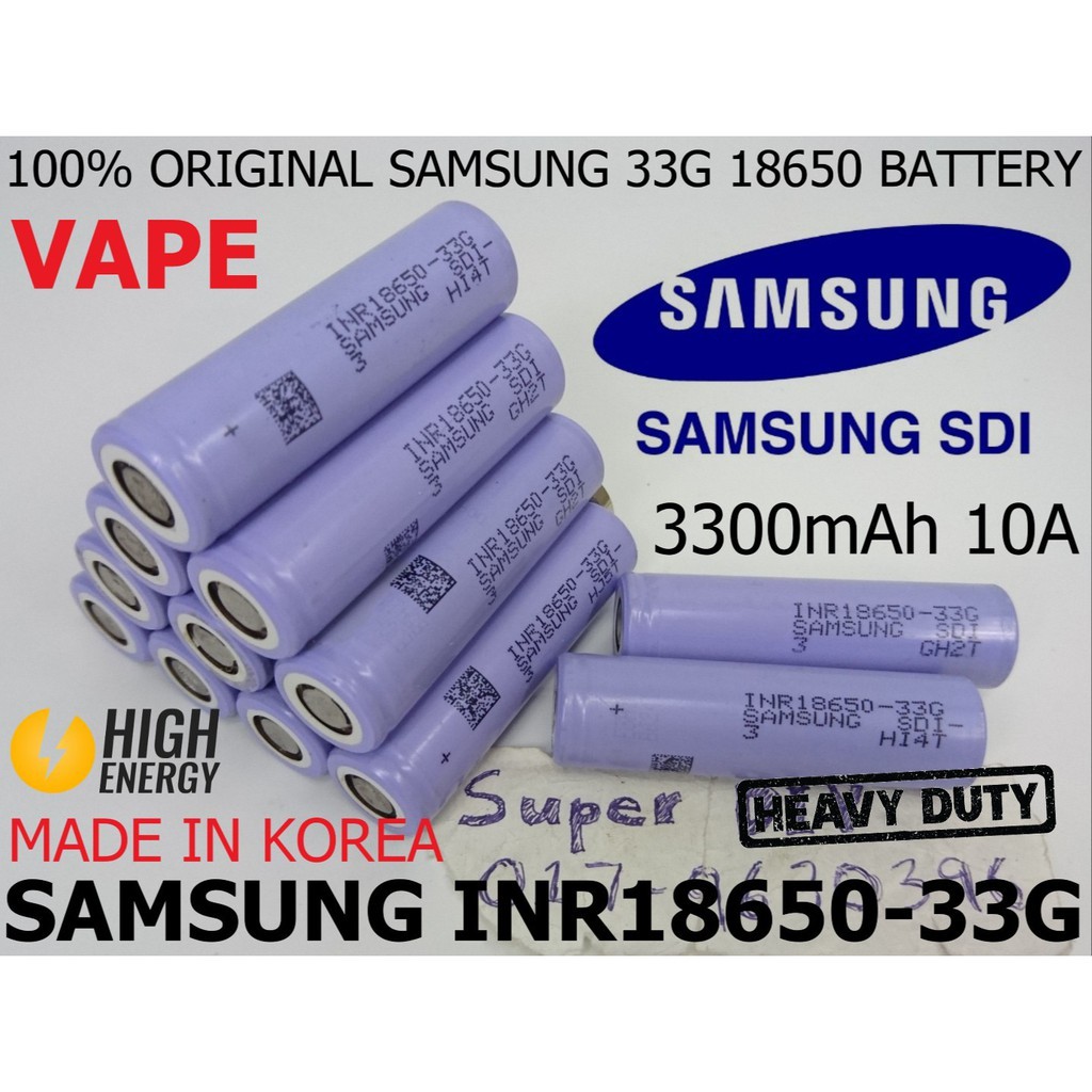 ORIGINAL Samsung INR 18650 33G 3.7V 3300mAh lithium ion li ion ...