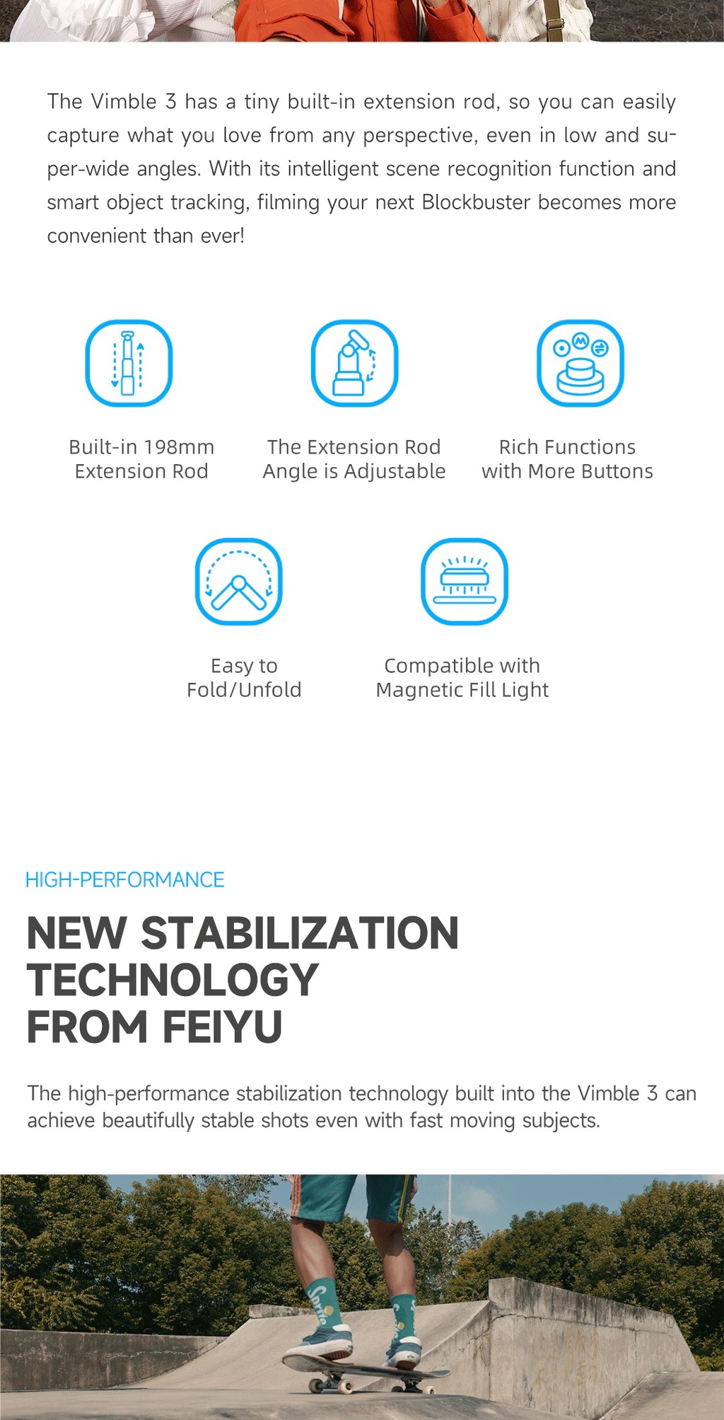 FeiyuTech Vimble 3 3-Axis 19cm Extendable & Foldable Smartphone Gimbal ...