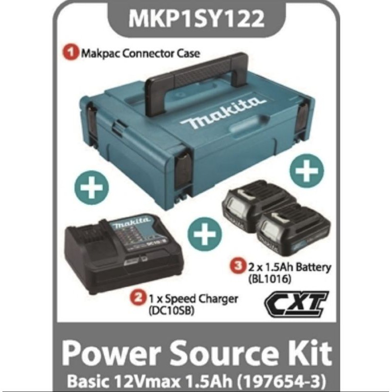 MAKITA 12V MKP1SY122 POWER SOURCE STARTER KIT (BL1016 1.5AH BATTERY X2 ...