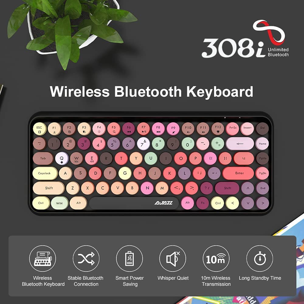 Aj 308i Wireless Bluetooth Keyboard Round 84 Keys Multimedia Keys Shopee Malaysia