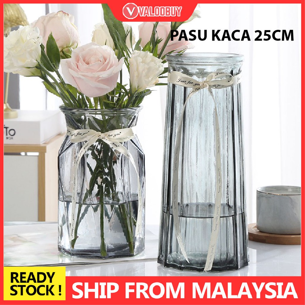 Pasu Kaca 25cm Colour Design Pasu Gubahan Transparent Glass Vase Flower ...