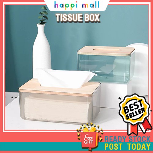 Muji Tissue Box Tisu Box with Wooden Cover Transparent Tissue Holder ...