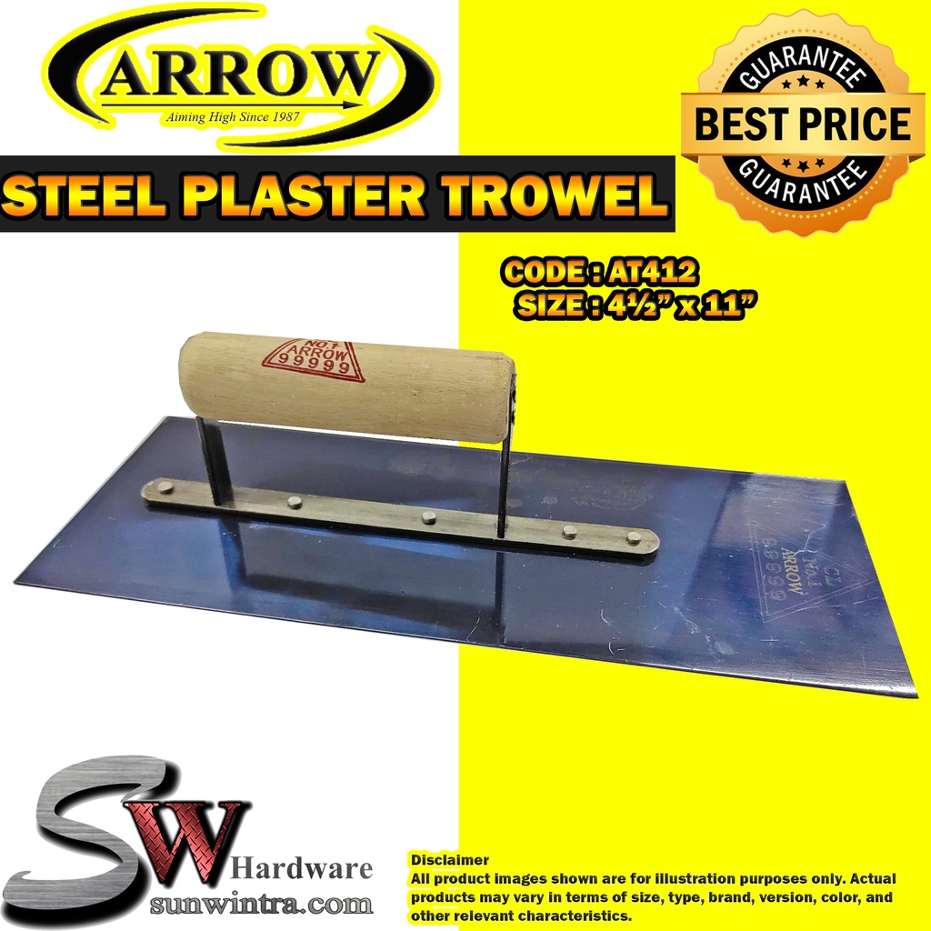 ARROW Heavy Duty 4-1/2" x 11" Blue Thick Steel Plaster Trowel #99999 ...