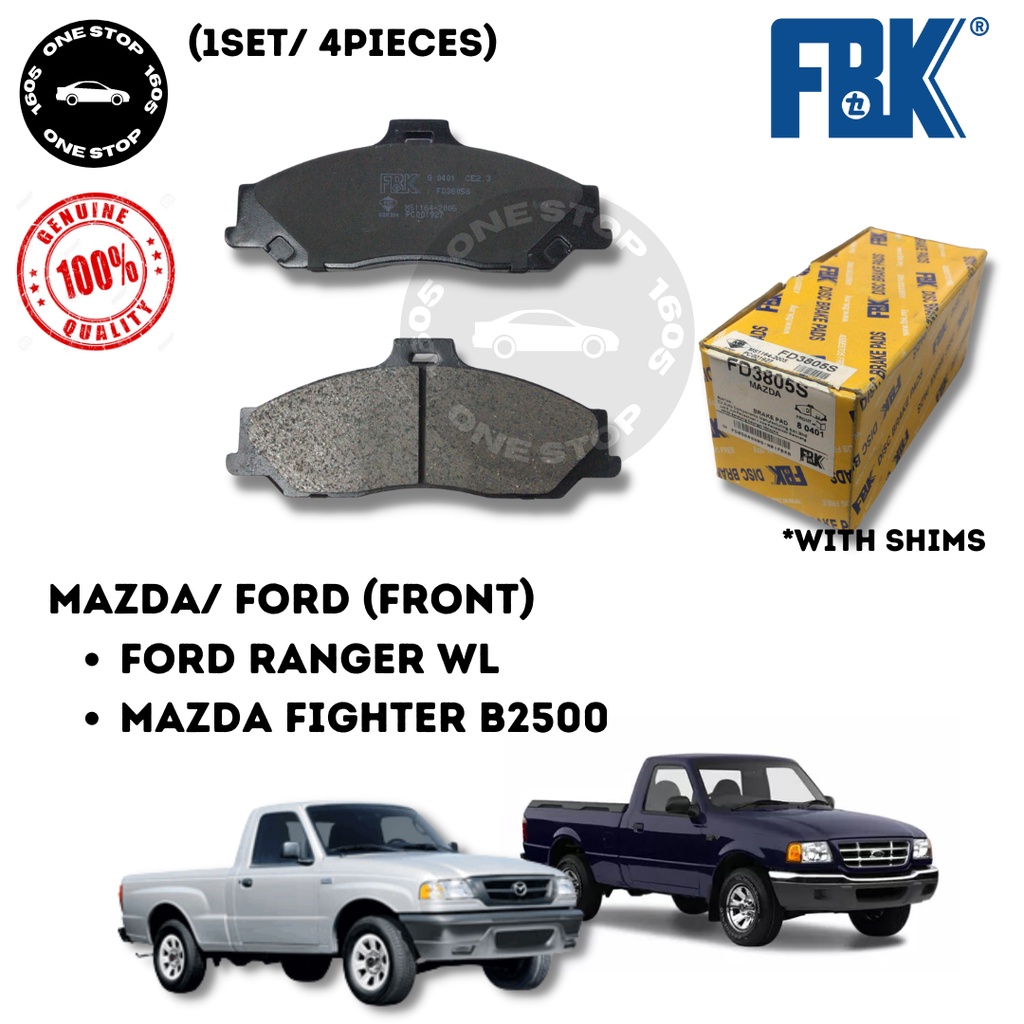 FORD RANGER WL MAZDA FIGHTER B2500 FBK FRONT DISC BRAKE PAD WITH SHIMS ...