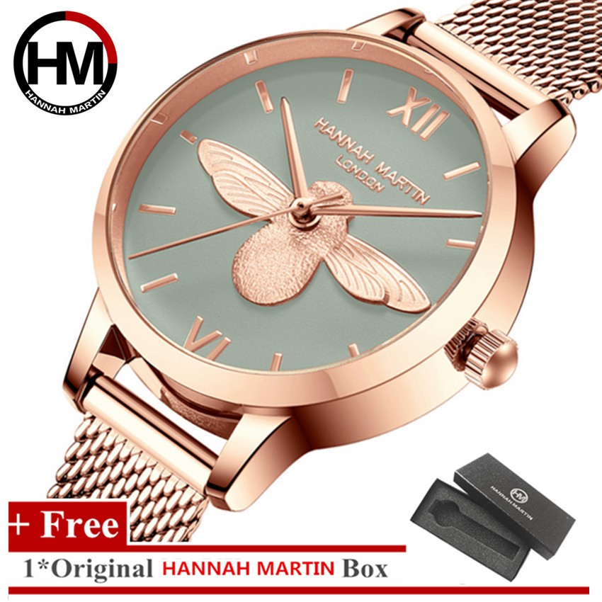 Original Hannah Martin Watch Women Midi 3D Bee & Bejewelled Rose Gold ...