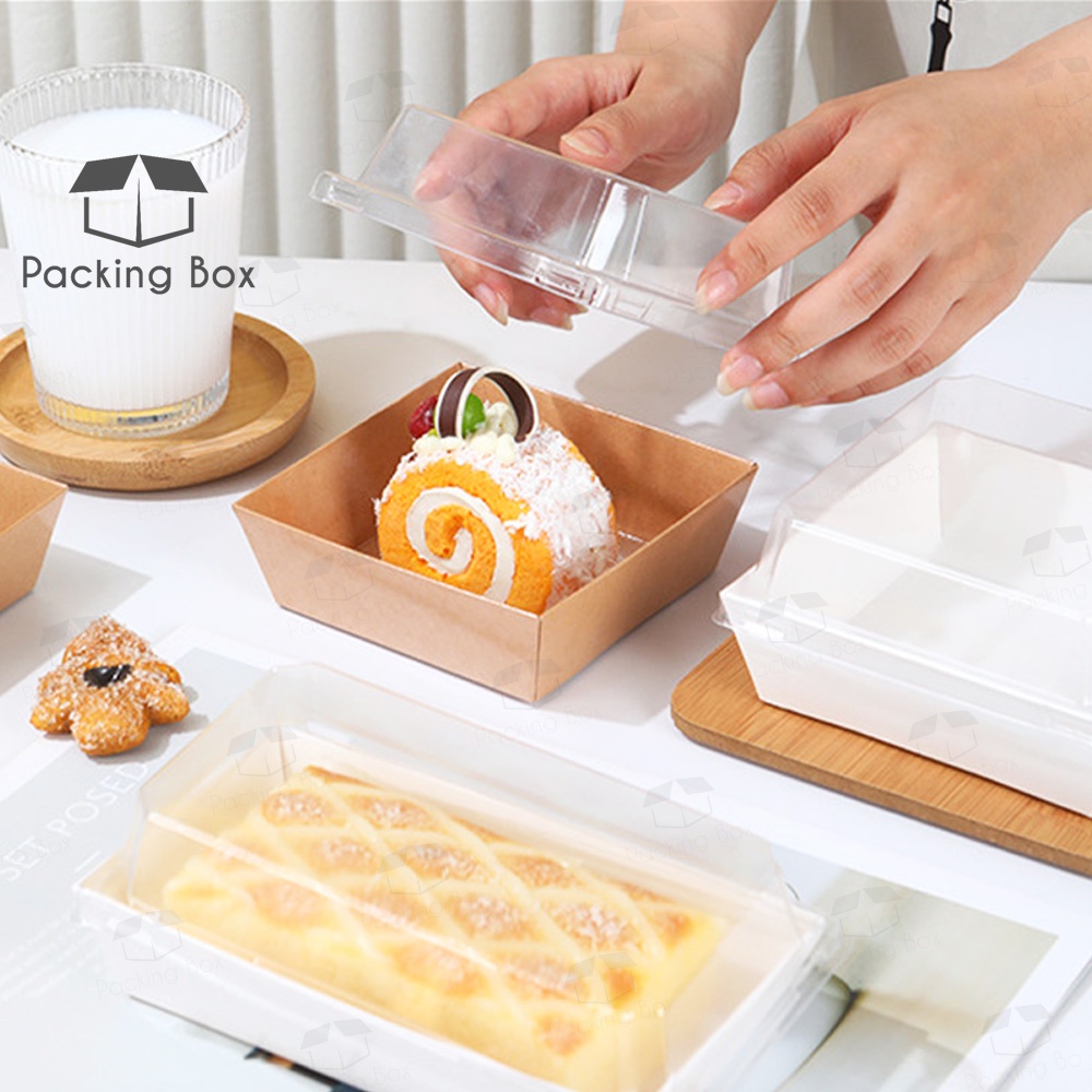 Kraft/White Paper Square and Rectangular Cake Box with Transparent Lid ...