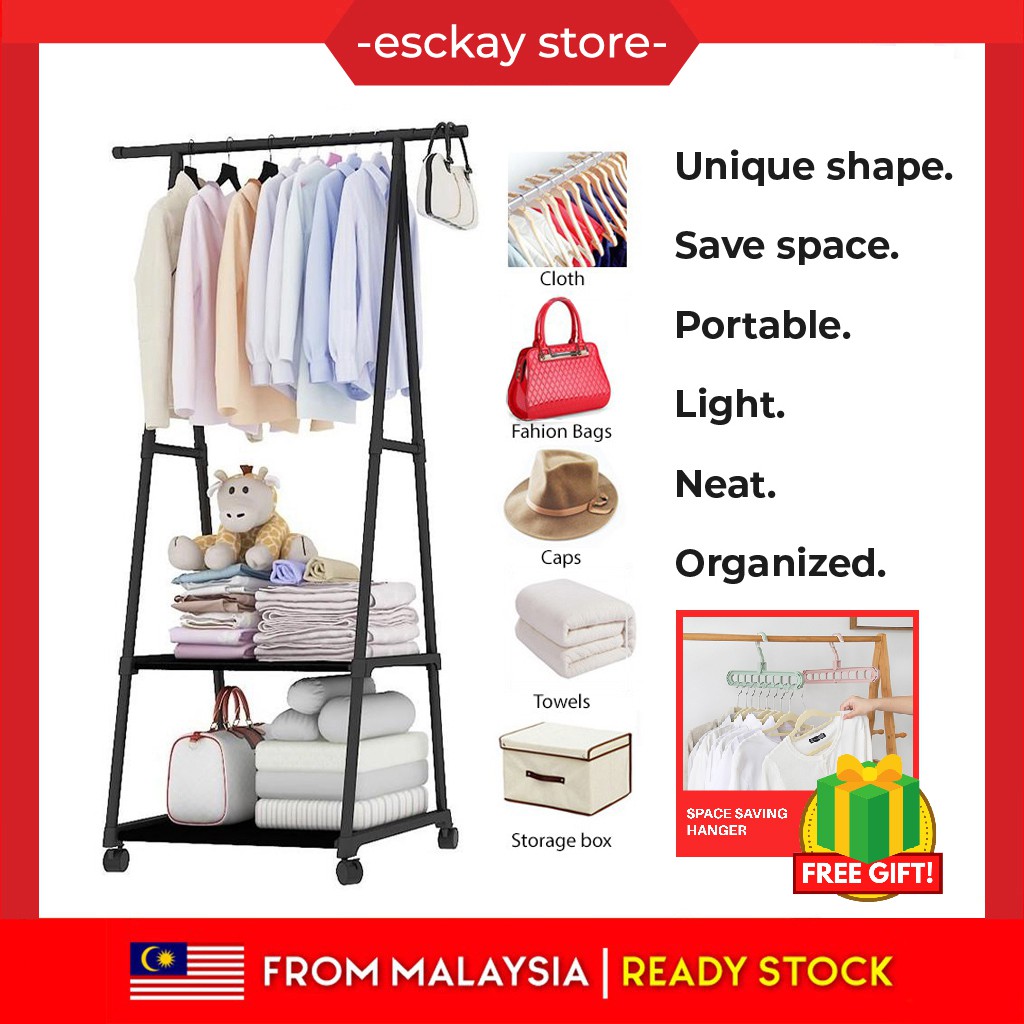 [FREE GIFT] Tri-Angle Open Wardrobe Rack (Almari, Wardrobe, Rak, Rack ...