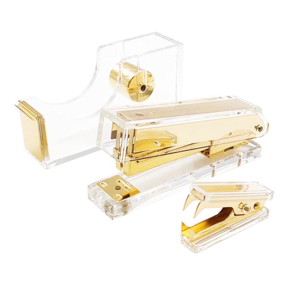 Clear Acrylic Body Bright Yellow Gold Tone Stapler Tape Dispenser ...