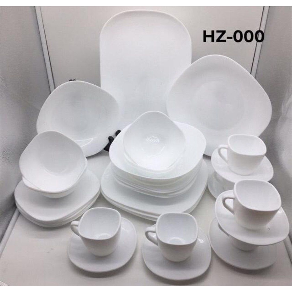38pcs Florea Opal Square Dinner Set Plain / Set Pinggan Mangkuk Kaca ...