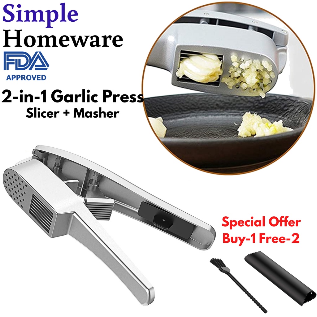 Garlic Press, 2-in-1 Mince Garlic and Garlic Slice with Garlic Cleaner ...