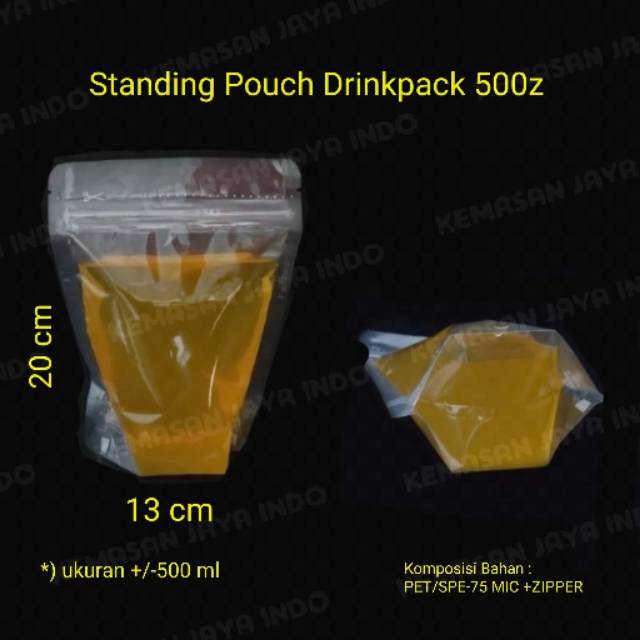 Standing Pouch Drinkpack 500z contains 100 pcs. Pudot liquid packaging ...
