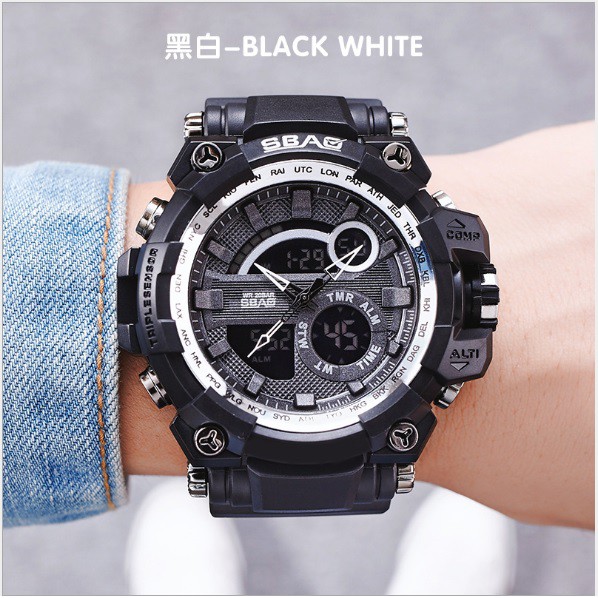 SBAO Men's Digital Quartz Dual Time Waterproof Sports Watch | Shopee ...