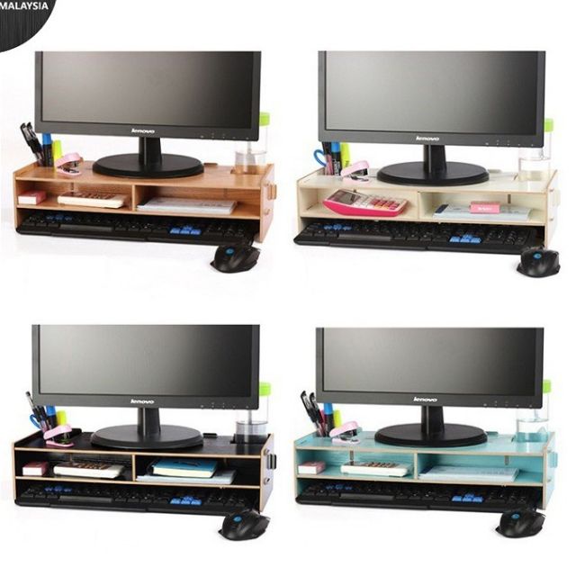 DIY Wood Computer Table Storage Rack Office Desktop Desk Keyboard ...