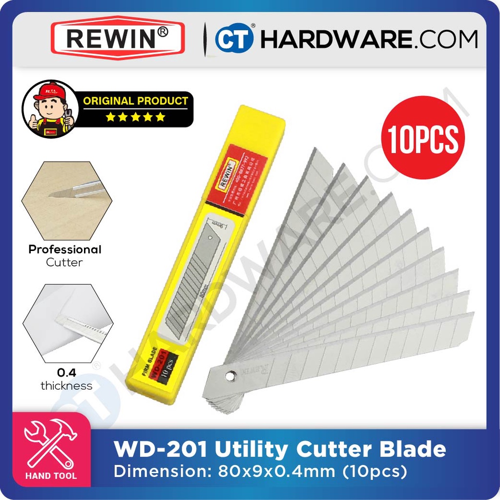 REWIN WD201 REPLACEMENT UTILITY CUTTER FIRM BLADE THICKNESS 0.5MM X 10PCS PER BOX | Shopee Malaysia
