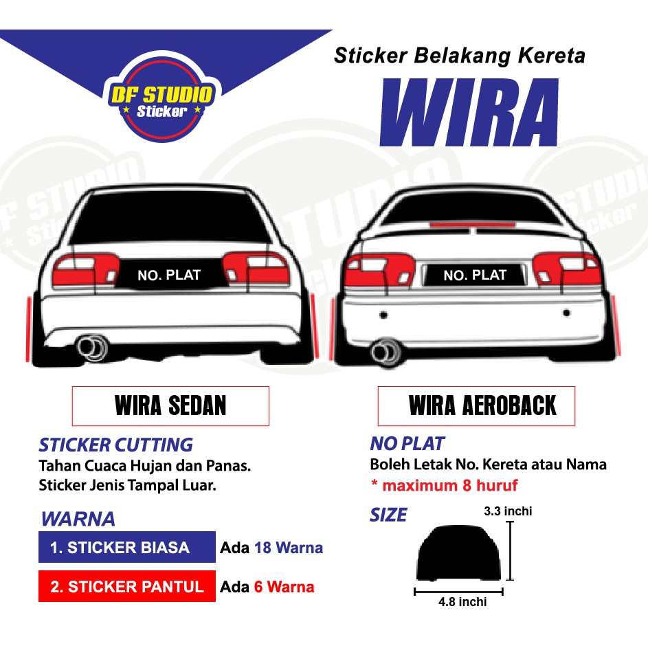 Sticker Belakang Kereta Proton Wira, 1 Pcs, Boleh Tukar Warna Dan No ...