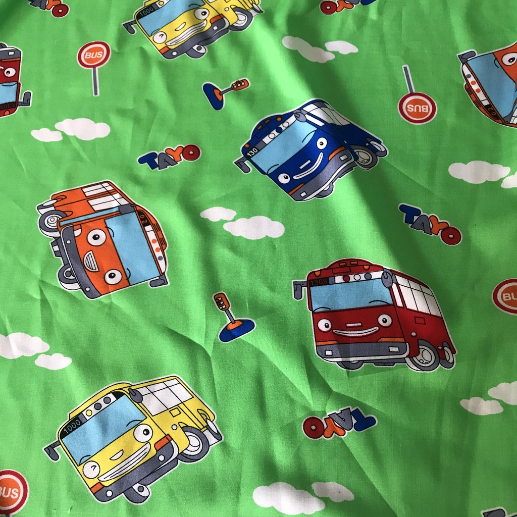 Soft and cool children's tole/linen fabric with Tayo bus pattern on ...