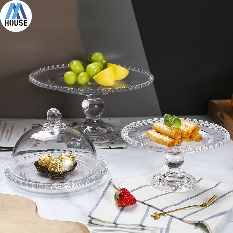 Nordic Love Cover Glass High Foot Plate Transparent Cake Dessert Plate ...