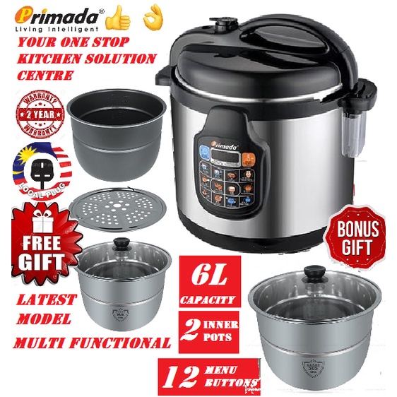 Primada 6 Liter Triple Pots Pressure Cooker PC6030(1 NON-STICK POT+FREE ...