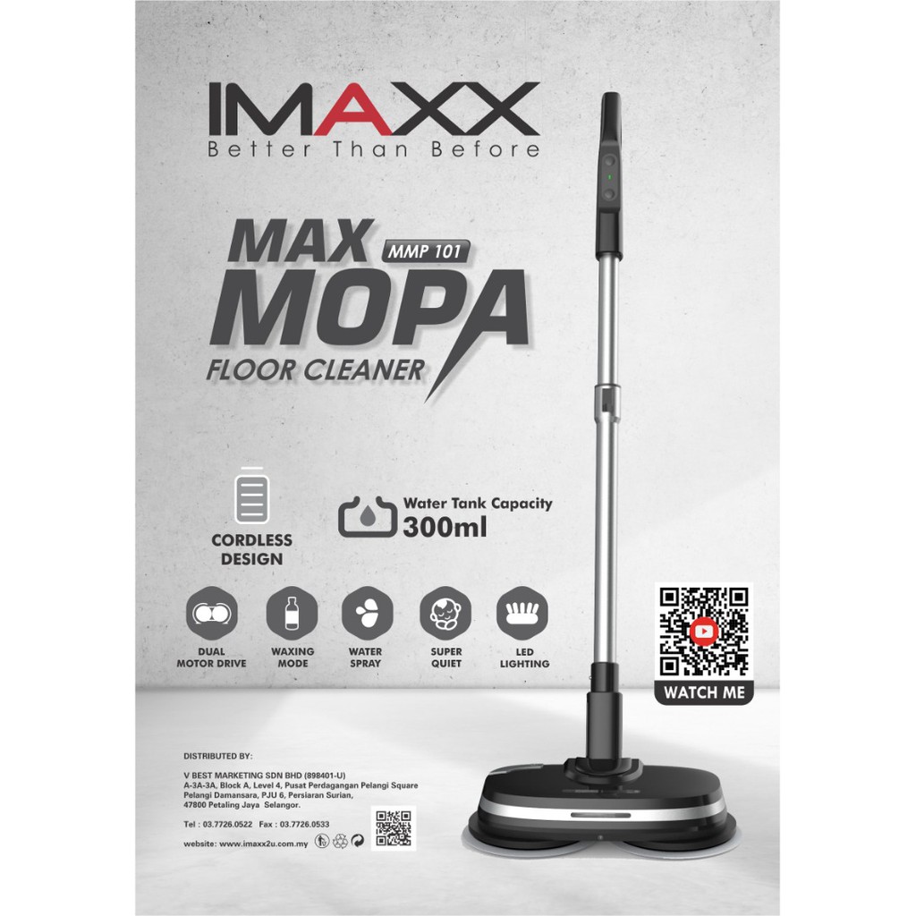 IMAXX Electric Multifunctional Cordless Electric Mop with Dual Pads Waxer, Mop, Polisher ...