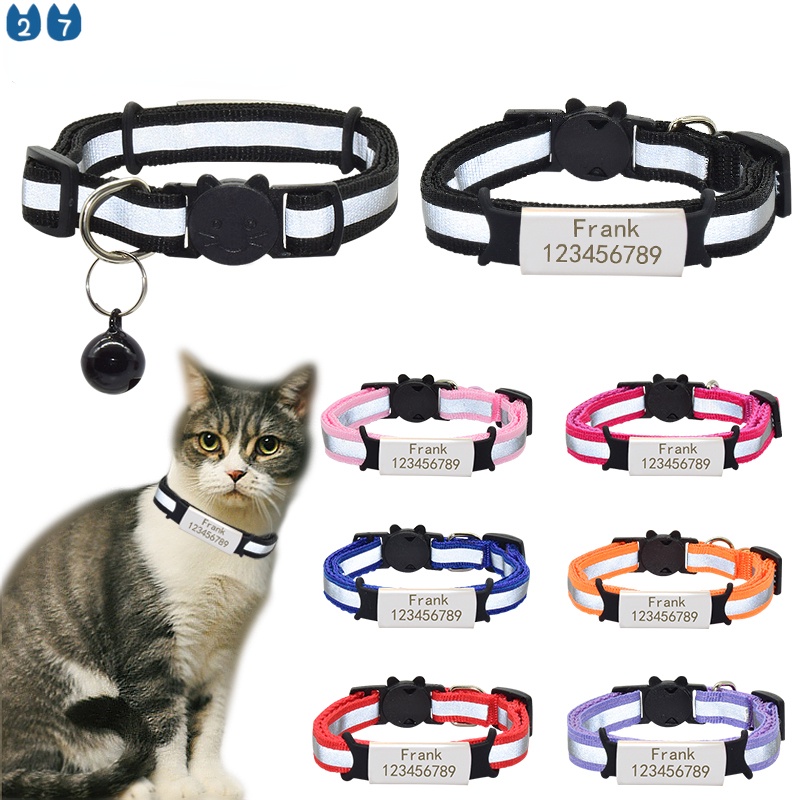 『27Pets』Custom ID Name Tag Reflective Cat Collar Bell Personalized ...