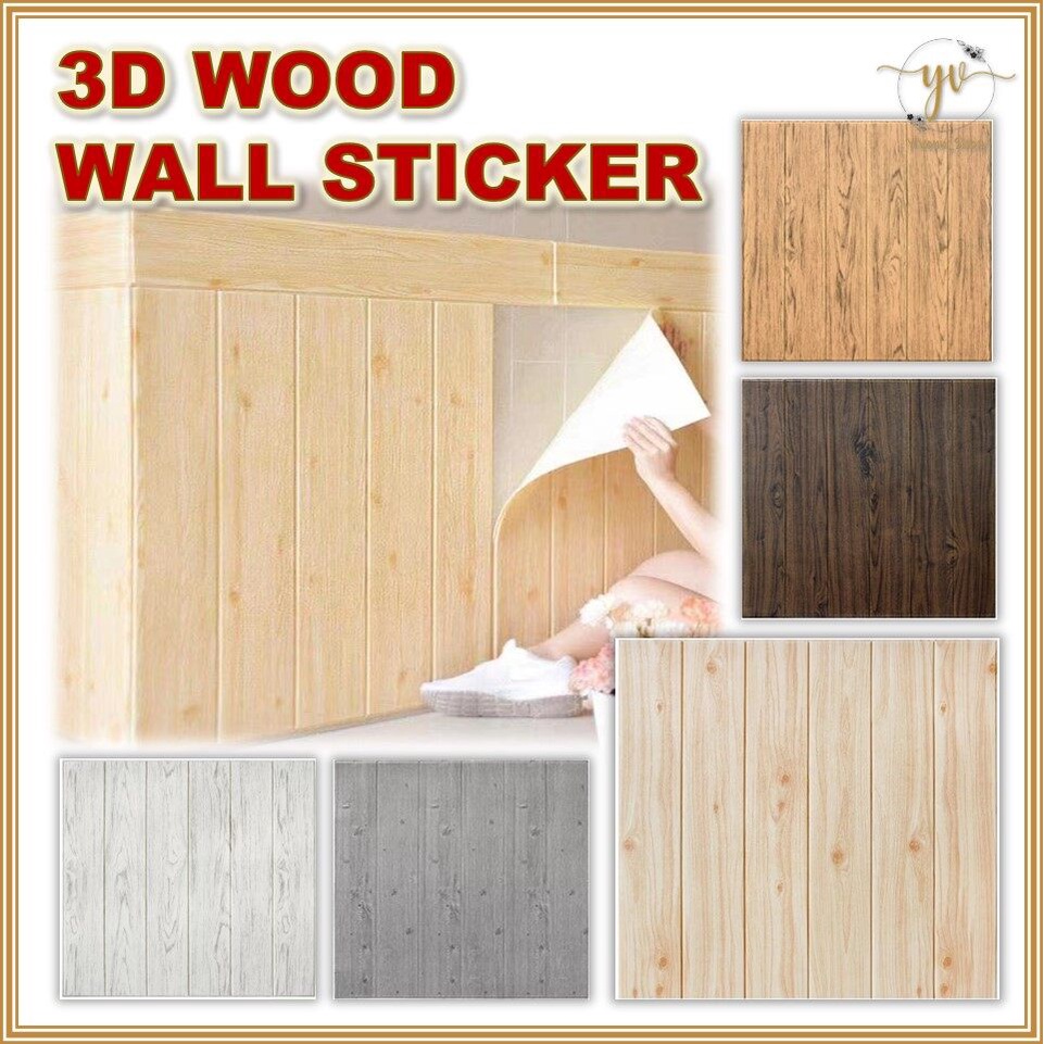[Ready Stock] 3D Wood Design Wallpaper Wall Stickers Kertas Pelekat ...
