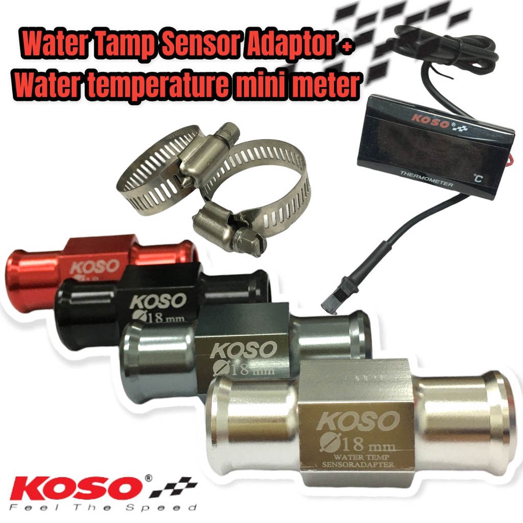 KOSO WATER TEMPERATURE METER WITH SENSOR REDLEO 18MM COOLANT DIGITAL ...