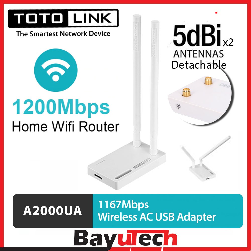 Totolink A2000UA Mu-Mimo 2 x 5dBi High Gain AC1200 USB 3.0 Wireless ...