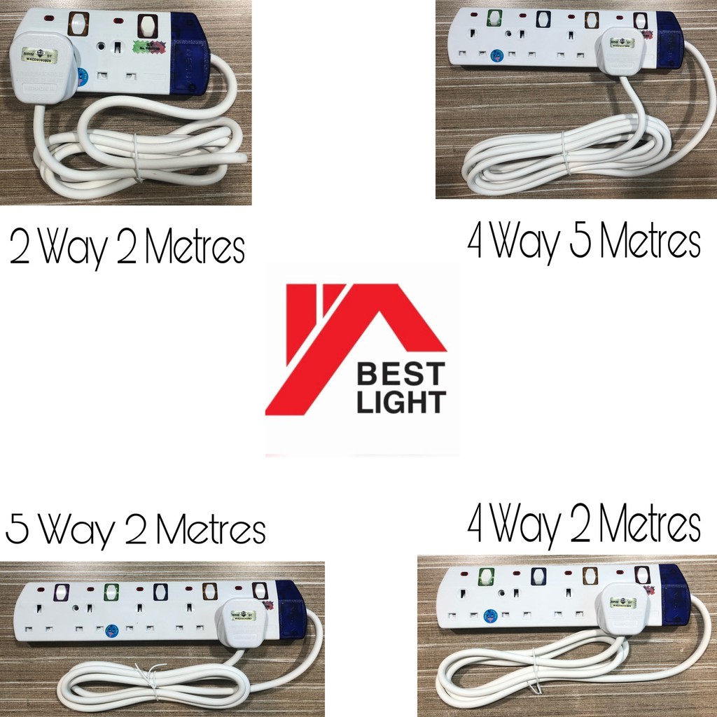 Portable Multi Extension Wire Trailing Socket 3/4/5 way (2 metres / 5 ...