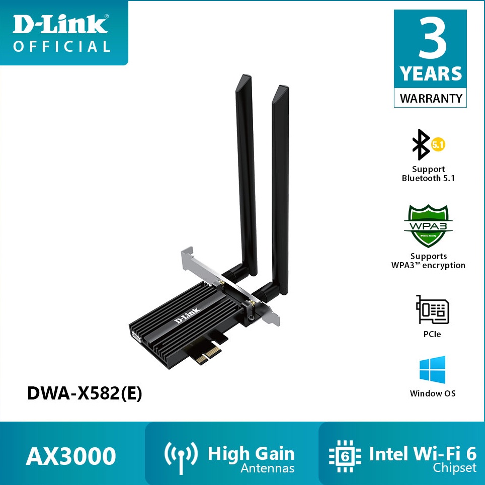D-Link DWA-X582 / DWA-X582(E) AX3000 Wi-Fi 6 PCle Adapter with ...
