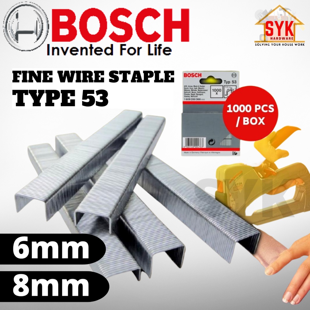 SYK Bosch (1000Pcs) Type53 6mm & 8mm Big Stapler Bullet Heavy Duty Nail ...