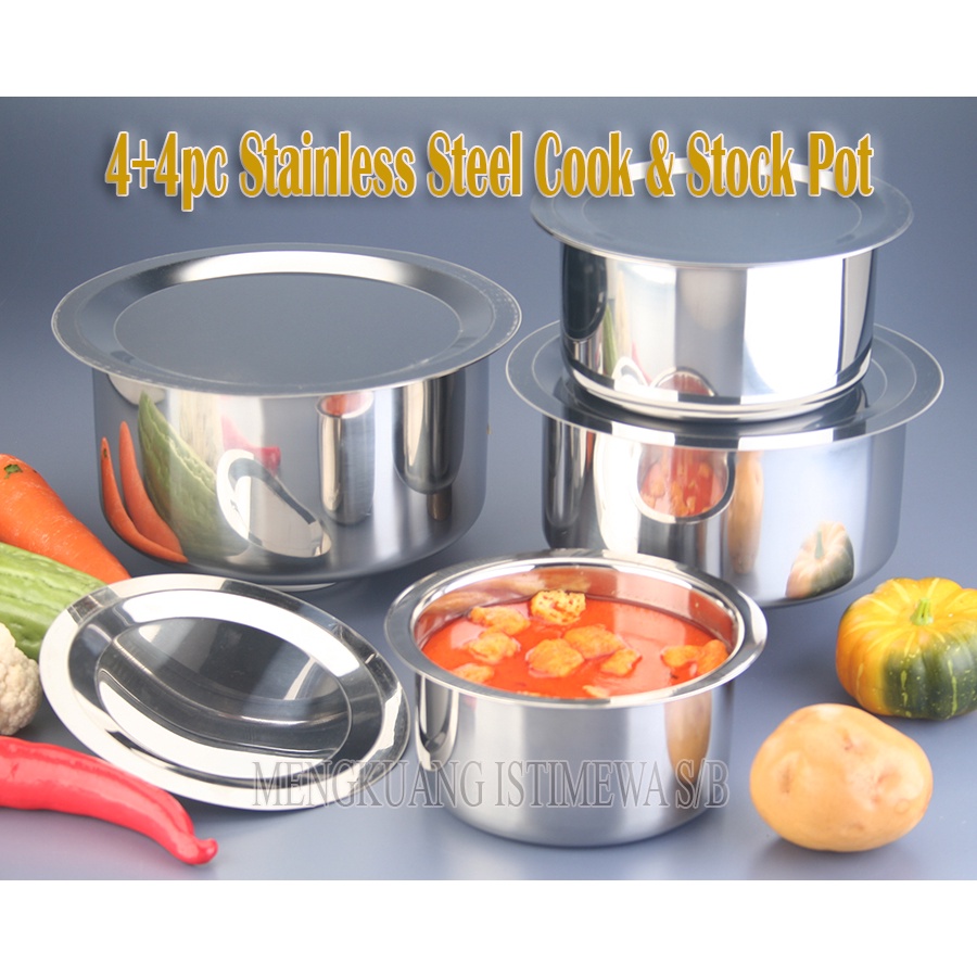 4+4 Pc Set STAINLESS STEEL ALL COOKING TOPS Daichi Cook/STOCK Pot Set ...