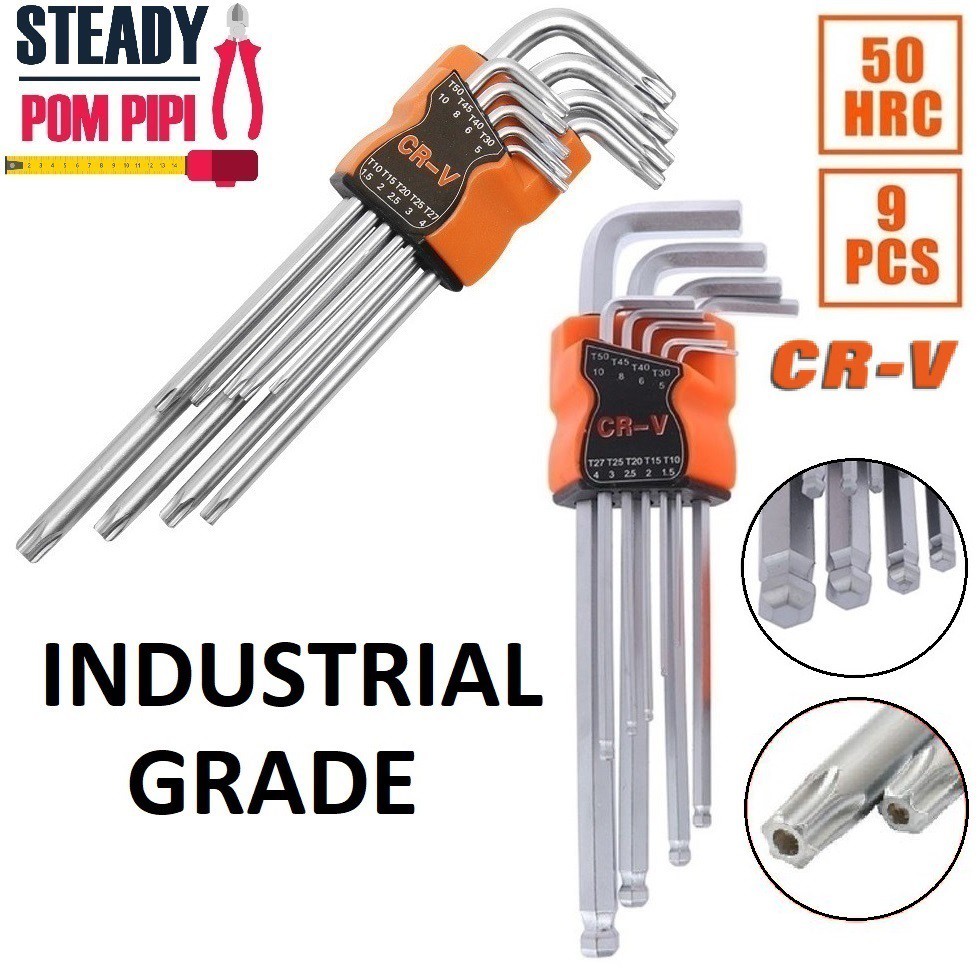 EXTRA LONG 9PCS DURABLE WRENCH BALL POINT ALLEN HEX KEY / TORX STAR KEY ...