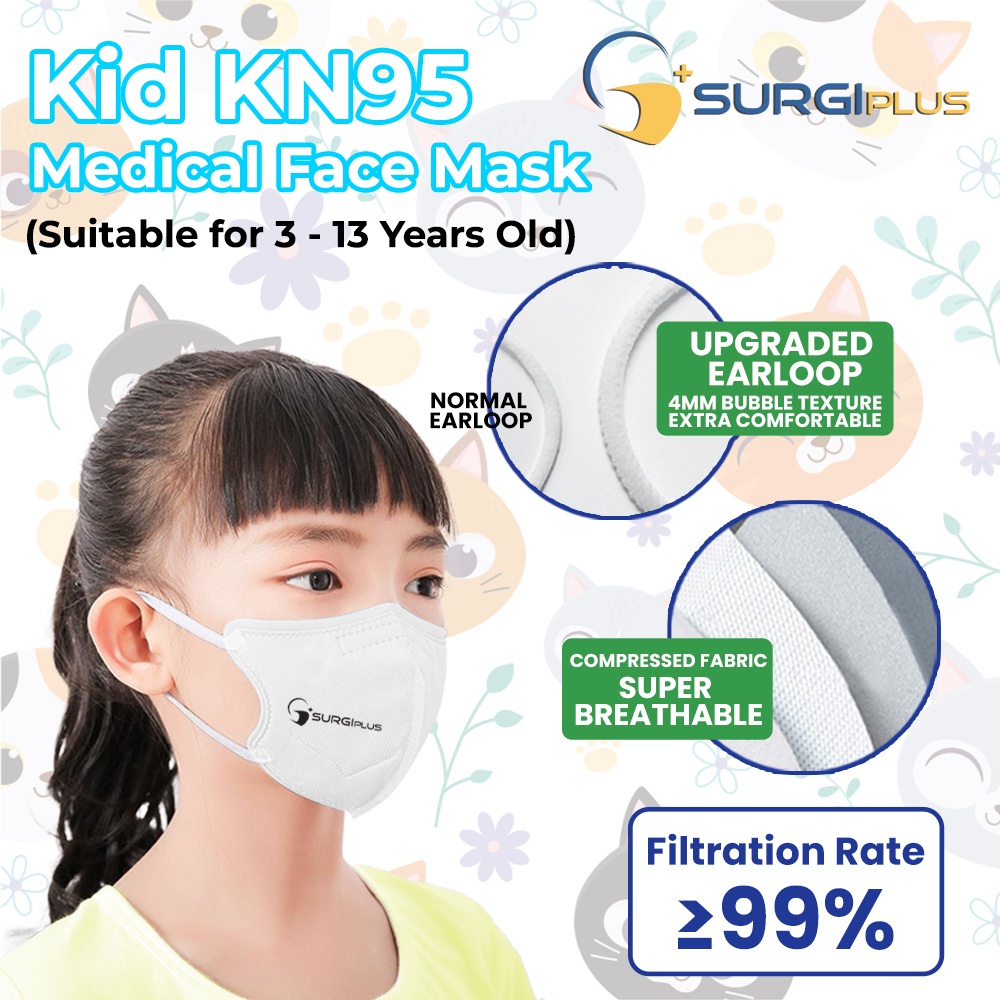 Surgiplus Medical Grade Kids KN95 Face Mask 5ply, Surgical Face mask ...