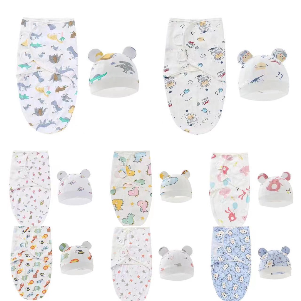 2pcs swaddle baby new born sleeping bag sack infant wrappers wrap hat ...