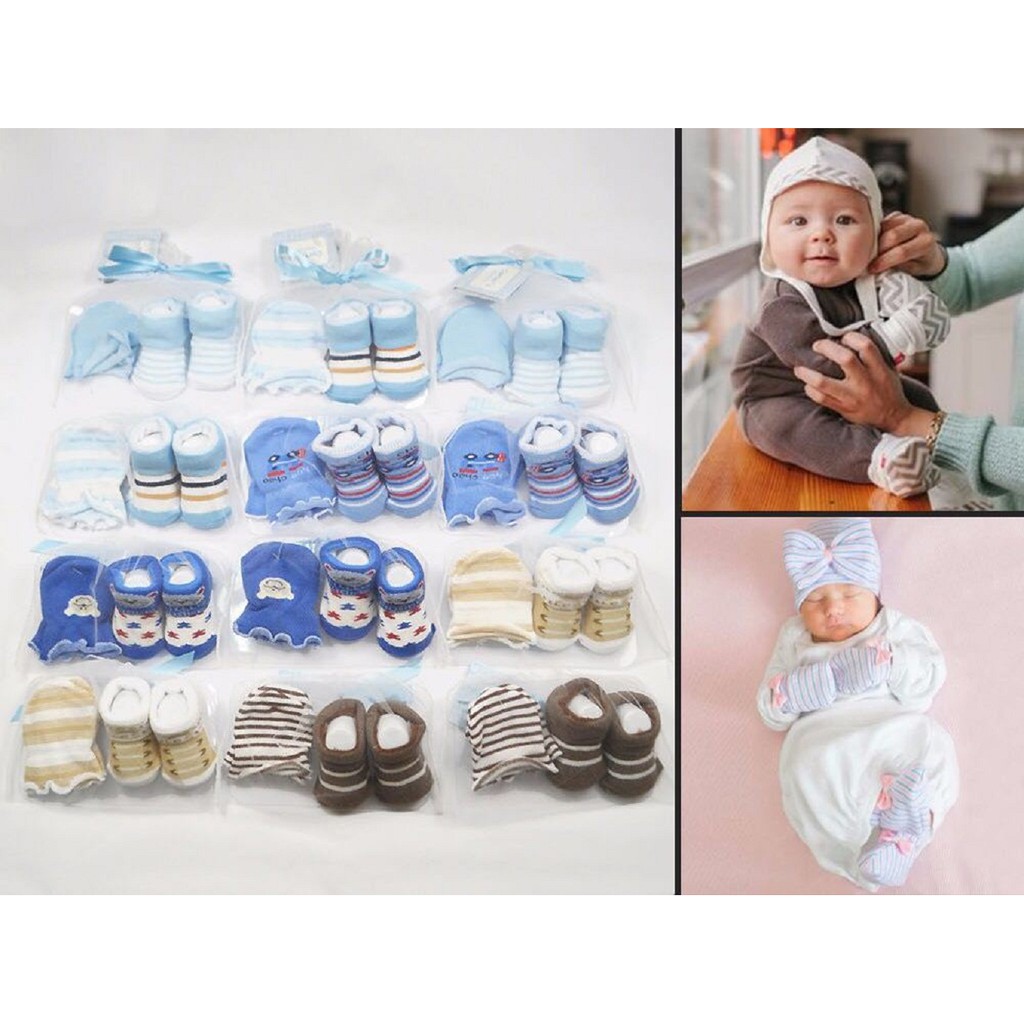 Newborn Baby Mitten and Booties Gift Set Socks Stokin Baby | Shopee ...