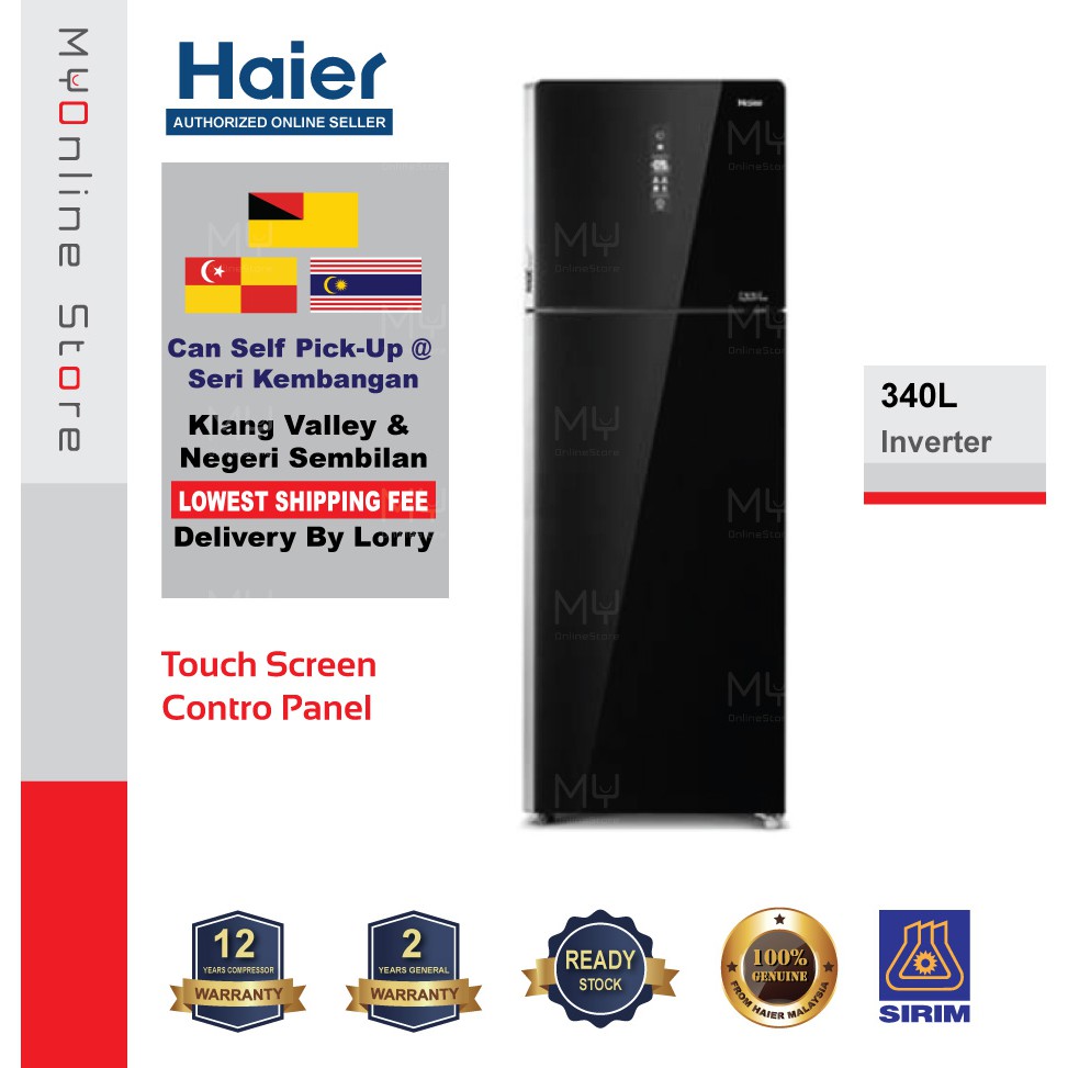 👍 Haier (340L) 2 Door Top Mount Twin Inverter Freezer Refrigerator Stylish Glass Black / Peti ...