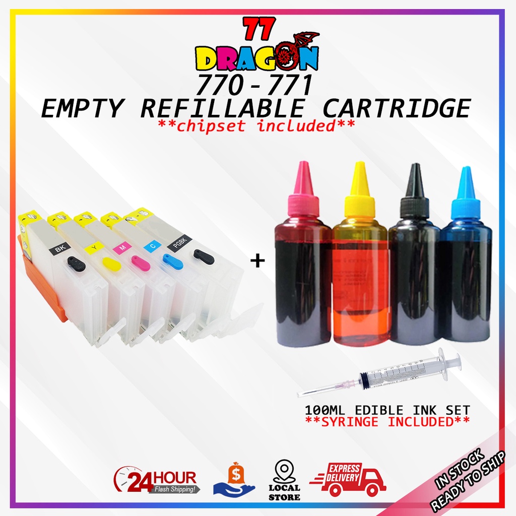 Canon Pgi-770-771 Empty Refillable Cartridge with 1 Set of Edible Ink ...