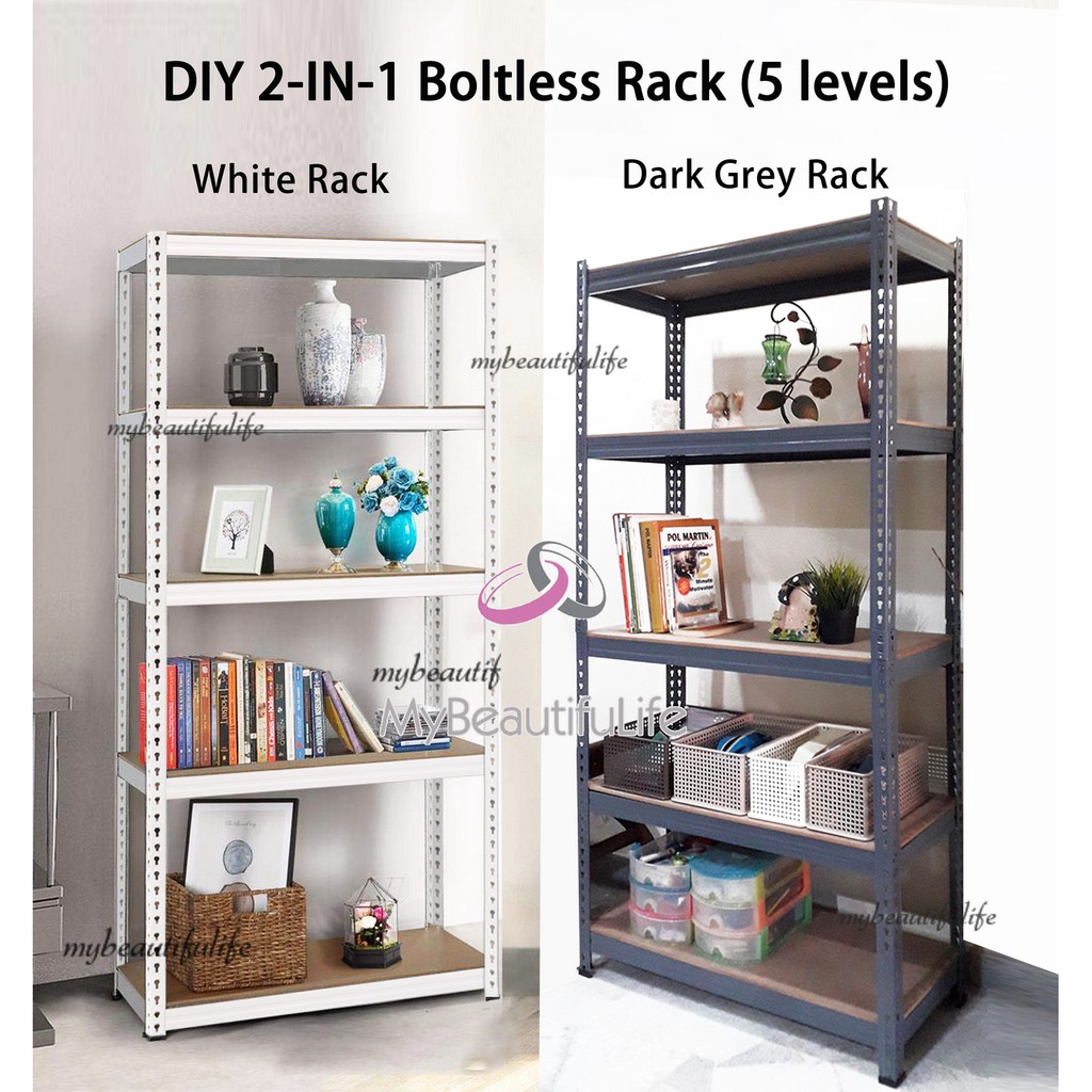 2 in 1 Boltless Rack Rak Besi Metal Rack Steel Rack 5 Levels | Shopee ...