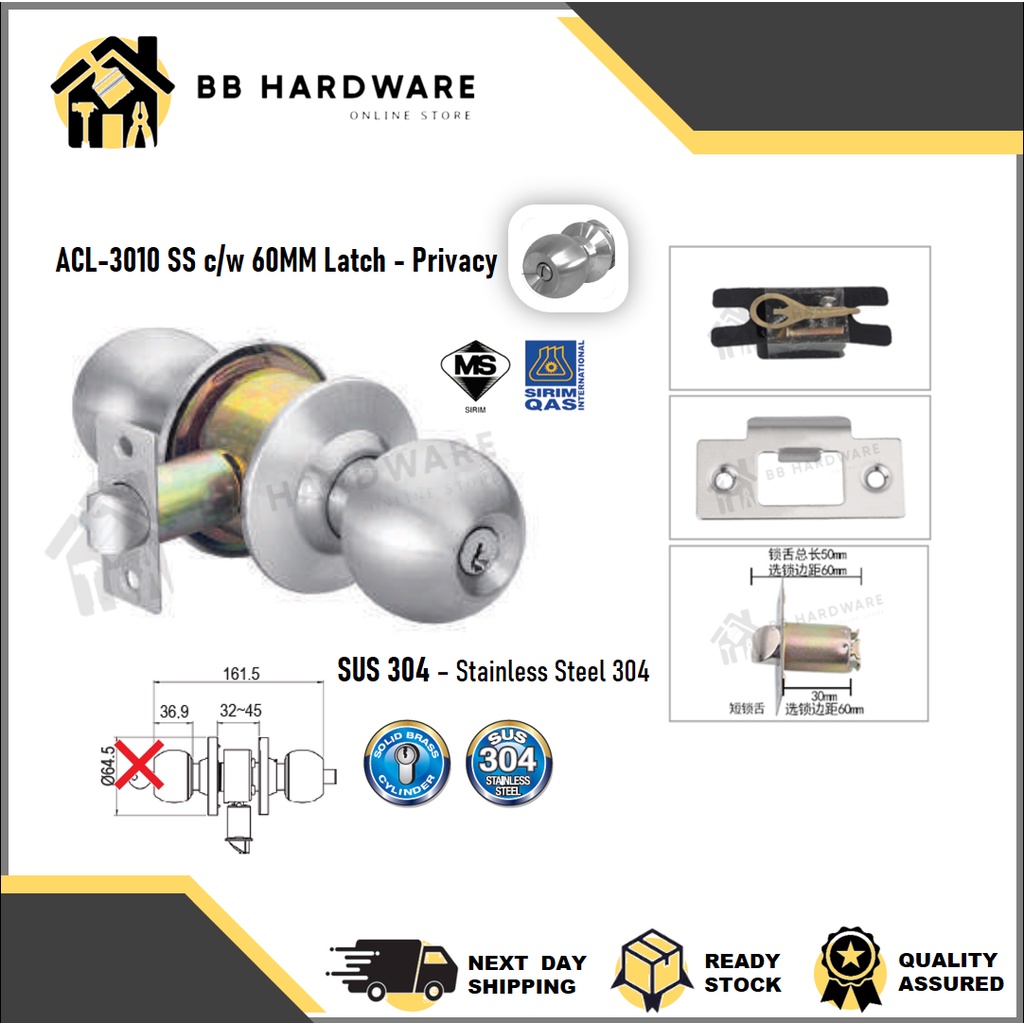 Armor Cylindrical Door Knob Lock Set ACL-3000 | SIRIM SUS304 | Backset ...