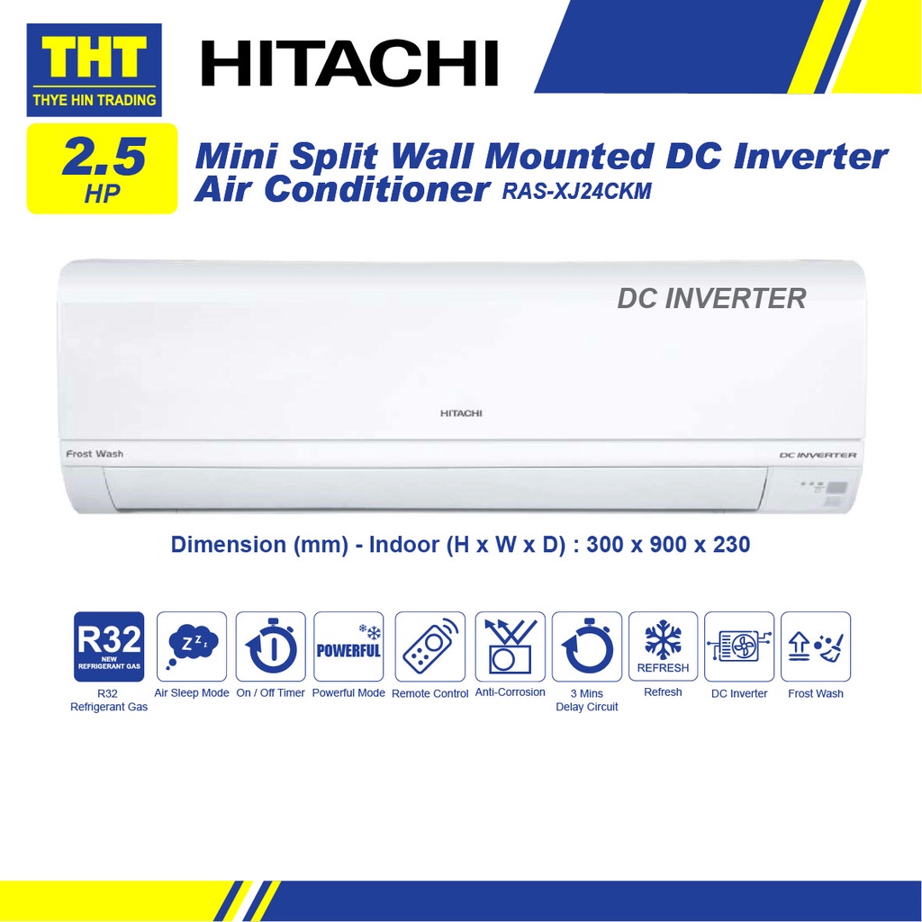 Hitachi 2.5HP Mini Split Wall Mounted DC Inverter Air Conditioner RAS ...