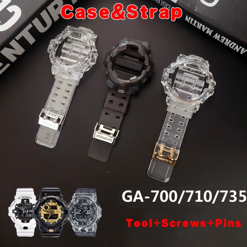 Watch Strap+Bezel for Casio GA-700 GA735 Transparent Resin/TPU Watch ...