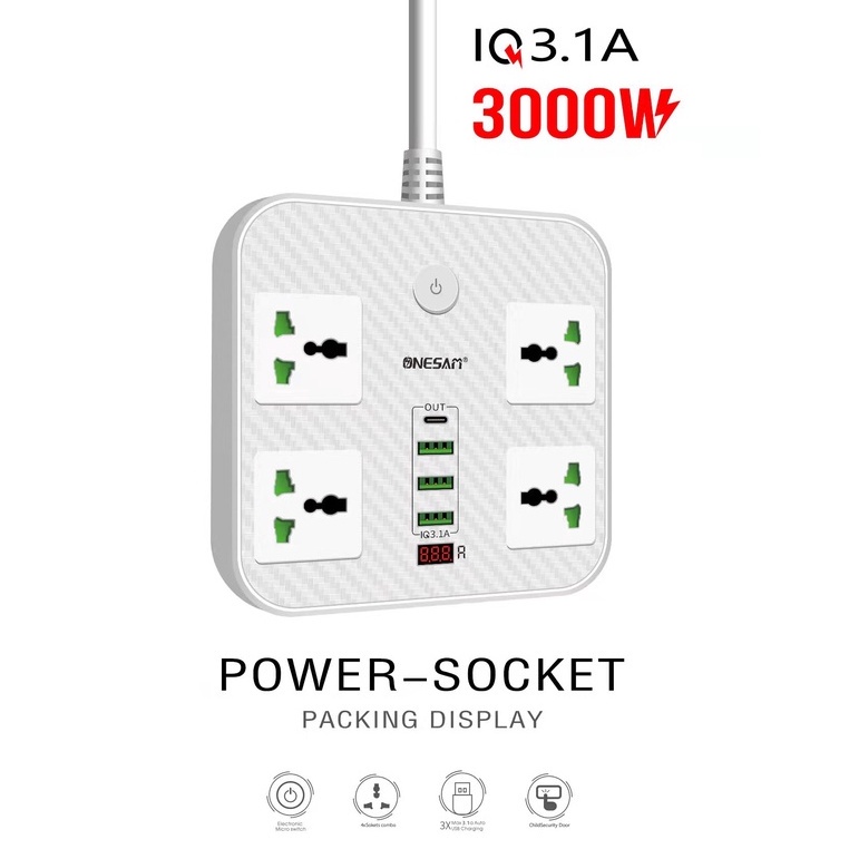 ONESAM OS-T90 Power Socket Charger / 1 PD + 3 USB Output / 4 Universal ...
